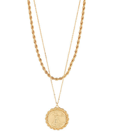Gold 2 Layer Coin & Rope Chain Necklace – Lucca Boutique